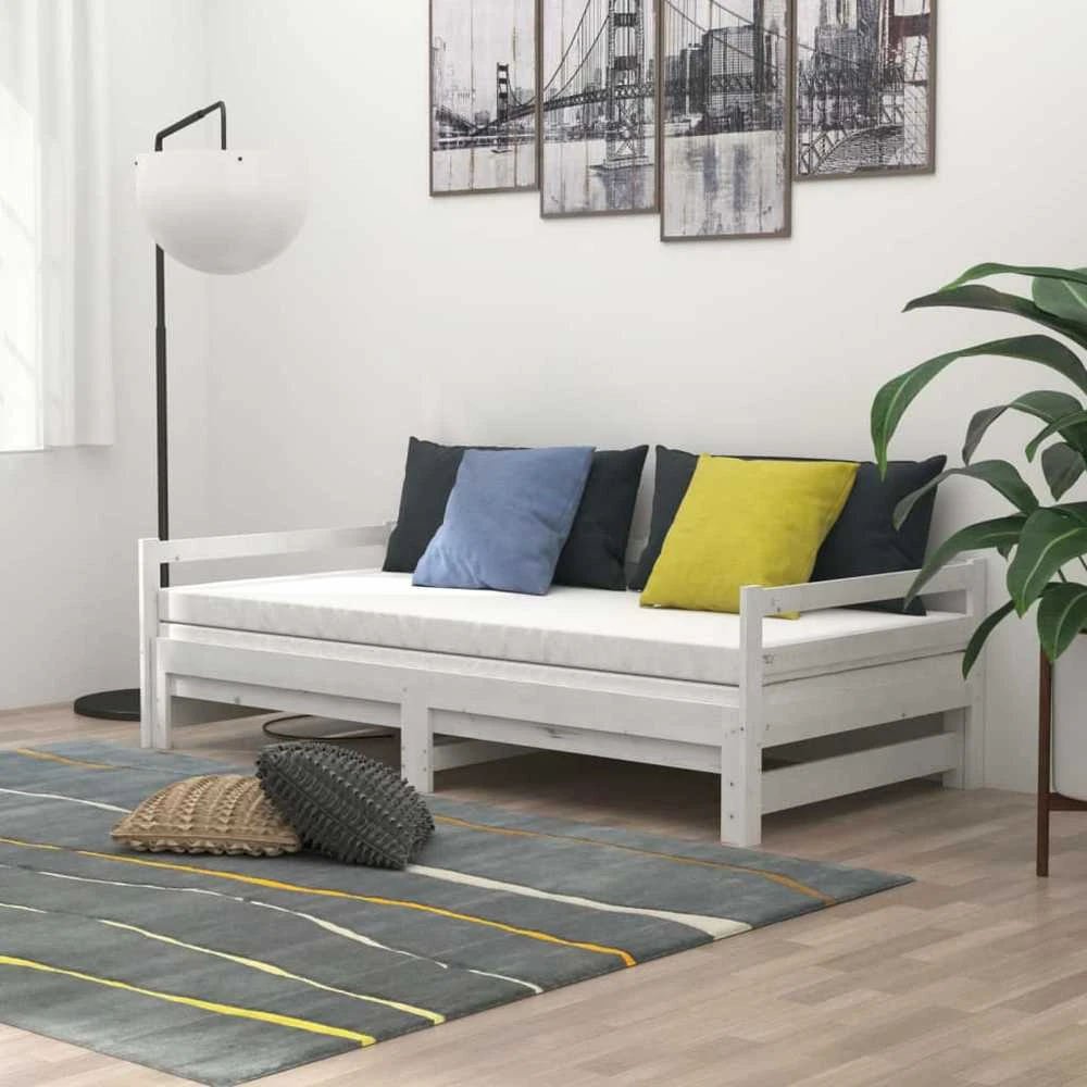 Ištraukiama lova, balta, 2x(90x200)cm, pušies medienos masyvas, modelis ...