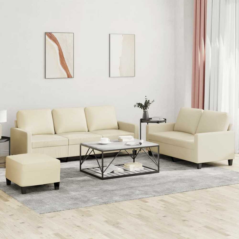 Sofa Sofos komplektas su pagalvėmis, 3 dalių, kreminis, dirbtinė oda, modelis - VD3201424, žema ...