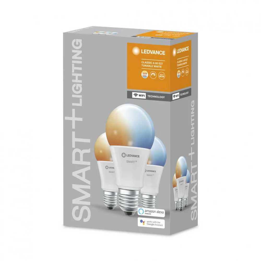 Ledvance SMART+ WiFi Classic Tunable Baltas 60 9W 2700-6500K E27, 3vnt ...