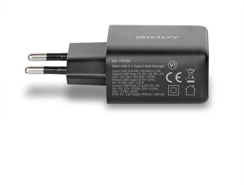 Incarcator Lindy 2x USB Type-C GaN 65W, modelis - 73438, žema kaina ...