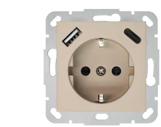 Kištukinis lizdas,USB A+C kroviklis Liregus Retro, kreminė, modelis ...