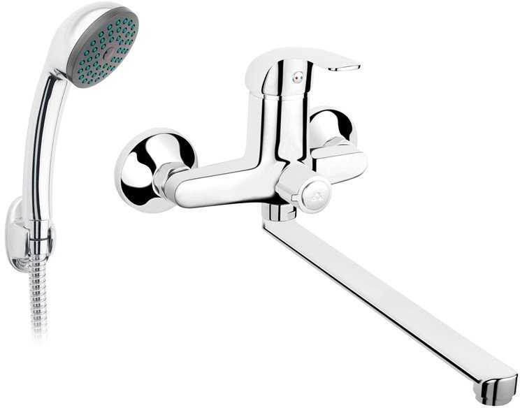 Ferro Vonios maišytuvas ilgu snapu su dušo komplektu Elba BEL55A ...