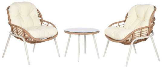 Staliukas ir 2 krėslai Home ESPRIT Balta Rusvai gelsva Pilka Metalinis ...