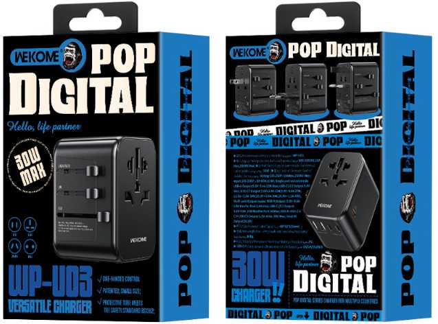 WEKOME WP-U03 Pop skaitmeninė serija – ES / JK / JAV / AU įkroviklis / kelioninis adapteris + 3x ...