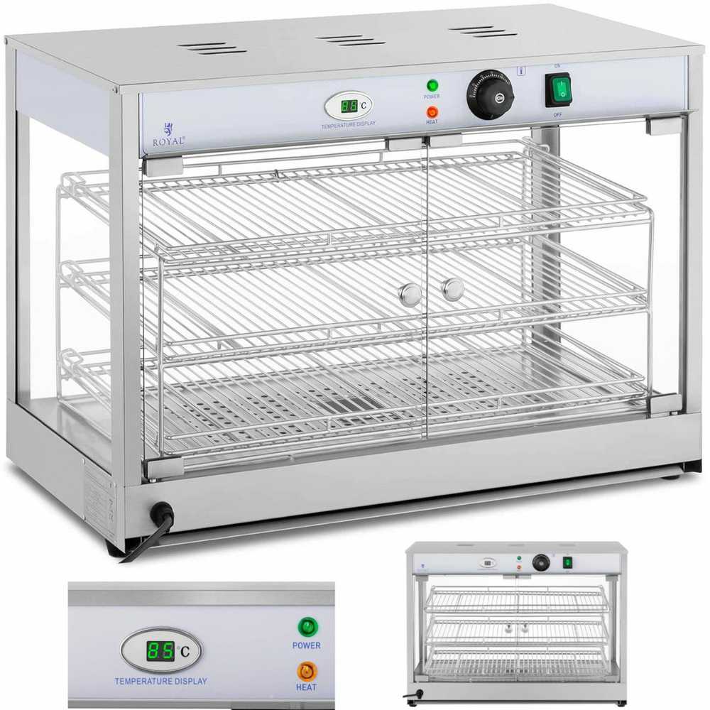 Royal Catering Šildoma vitrina maisto pristatymui, 3 lentynos, 25-85C, 1200W, modelis - 10011180 ...