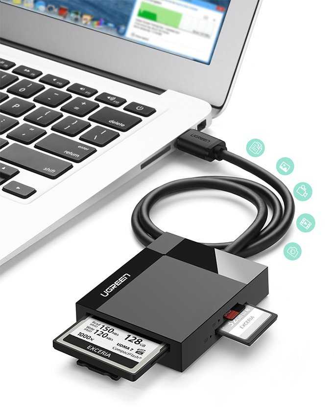 Kortelių skaitytuvas UGREEN CR125 4-in-1 USB 3.0 0.5m (juodas), modelis ...