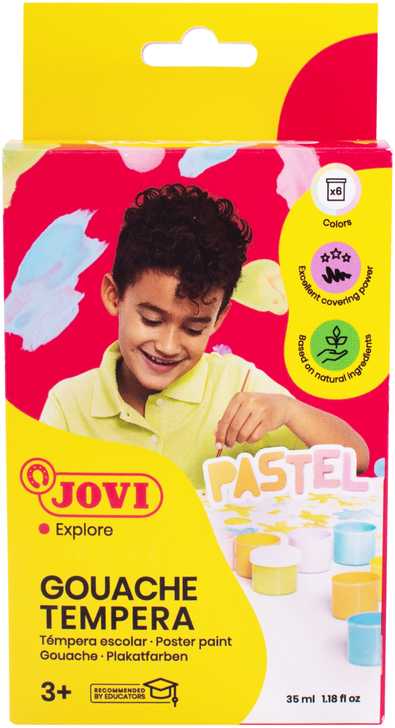Guašas JOVI TEMPERA, 35 ml, 6 pastelinių spalvų rinkinys su teptuku ...