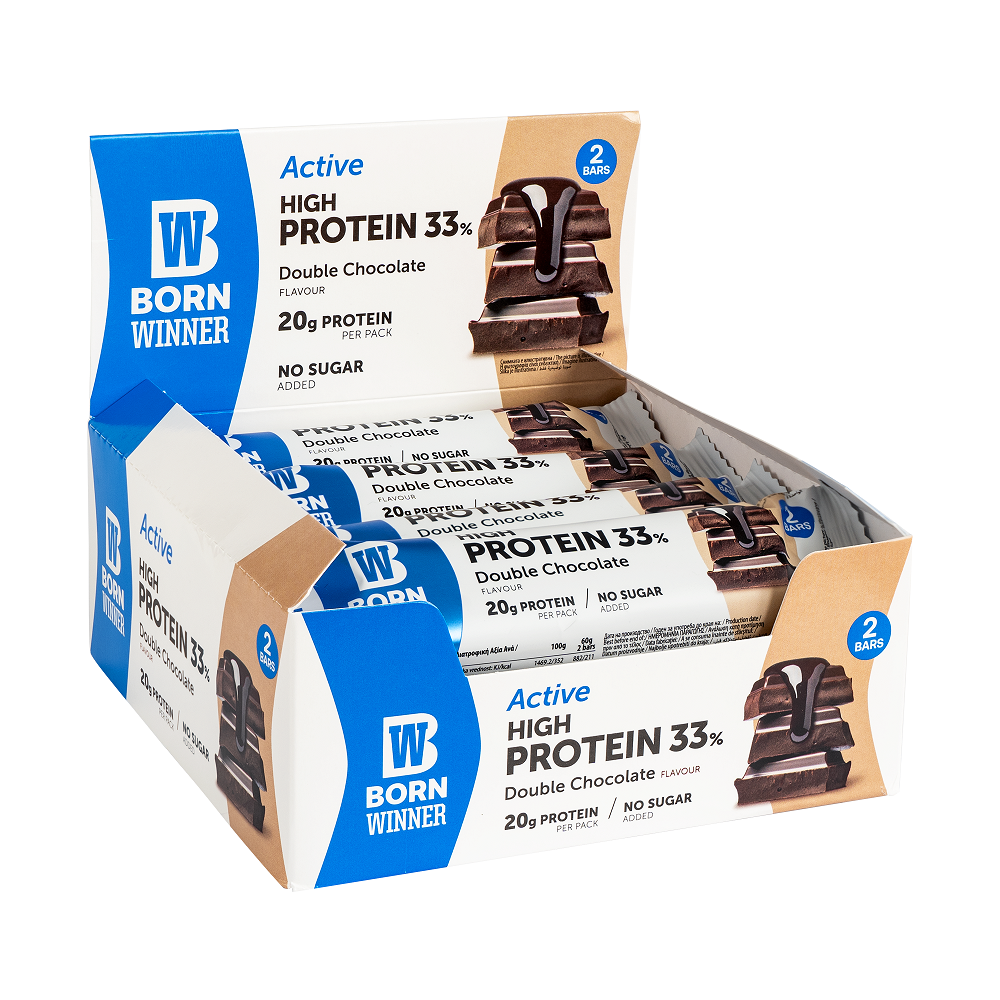 Born Winner Active protein bar Double Chocolate 12vnt x 60g, žema kaina ...