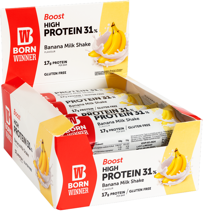 Born Winner Boost protein bar Banana milk shake 12 vnt x55g, žema kaina ...