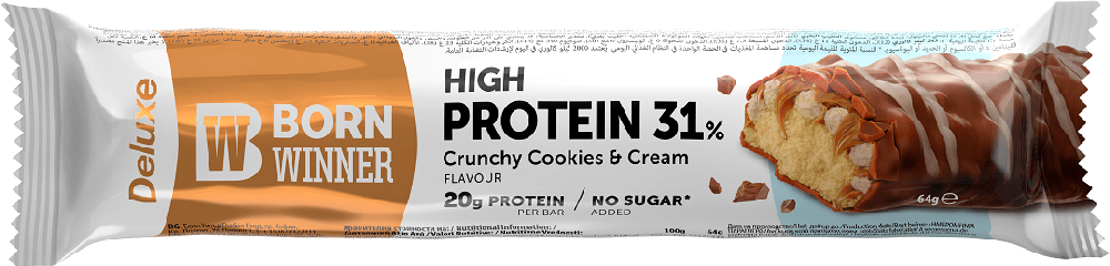Born Winner BW Deluxe protein bar Crunchy cookies and cream 64g, žema ...
