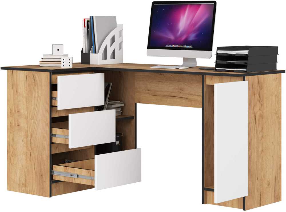 B20 kampinis rašomasis stalas 155 cm, kairėje - craft, ąžuolas-baltas ...