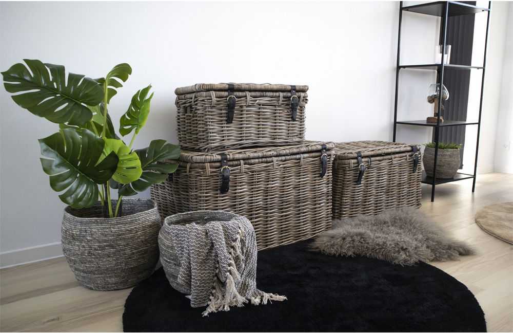 HouseNordic Depok daiktadėžė - daiktadėžė, kubu rotangas, odinė rankena ...