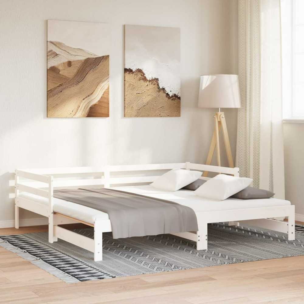 Ištraukiama lova, balta, 2x(90x200)cm, pušies medienos masyvas, modelis ...