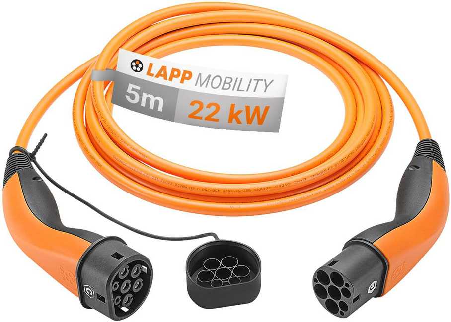 Kabelis EV PHEV Type 2 LAPP 22kW 32A oranžinė 5m, modelis - 5555934027 ...