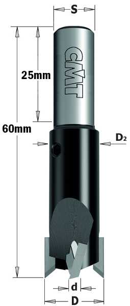 Grąžtas Cmt 90° COUNTERSINK WITH PARALLEL SHANK HW Z2+2 S=10X25 D=4 / ...