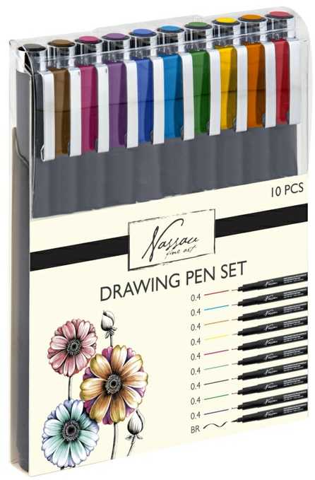 Csbooks Nassau - Drawing pen set, fineliners, coloured, 10pcs (K-AR0826 ...