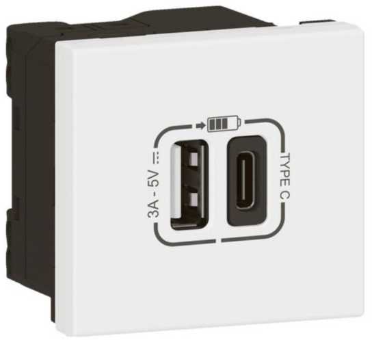 Legrand Mosaic USB-link lader Type A+C 3.0A 15W 2M hvid, modelis ...