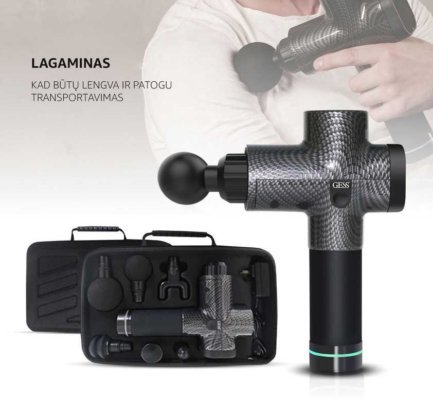 Smūginis masažuoklis Gess Revolver, modelis - Revolver massager, žema ...