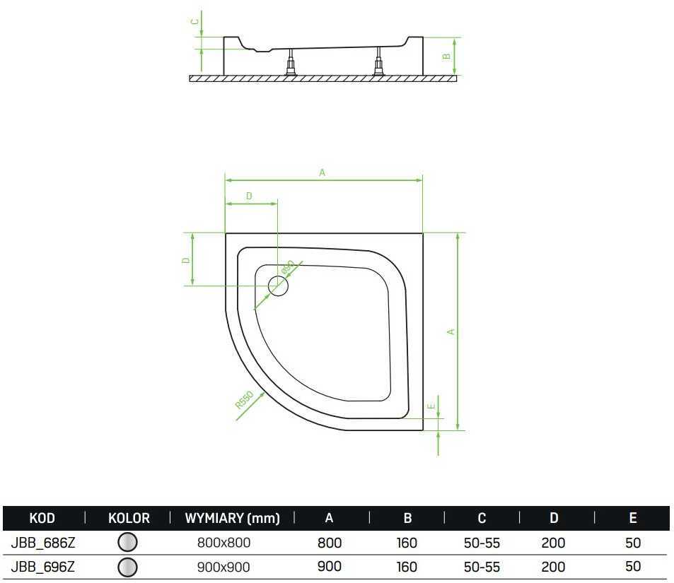 Pusapvalė dušo kabina Laveo Bresso su padėklu, 90x90 cm, žema kaina ...