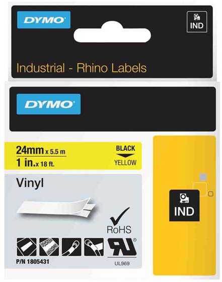 DYMO Rhino Vinilinė Juostelė 24mm x 5.5m / juodas ant geltonos (1805431), modelis - 1805431 ...