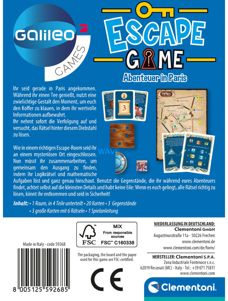 Clementoni Escape Game - Adventure in Paris, Party Game, modelis ...