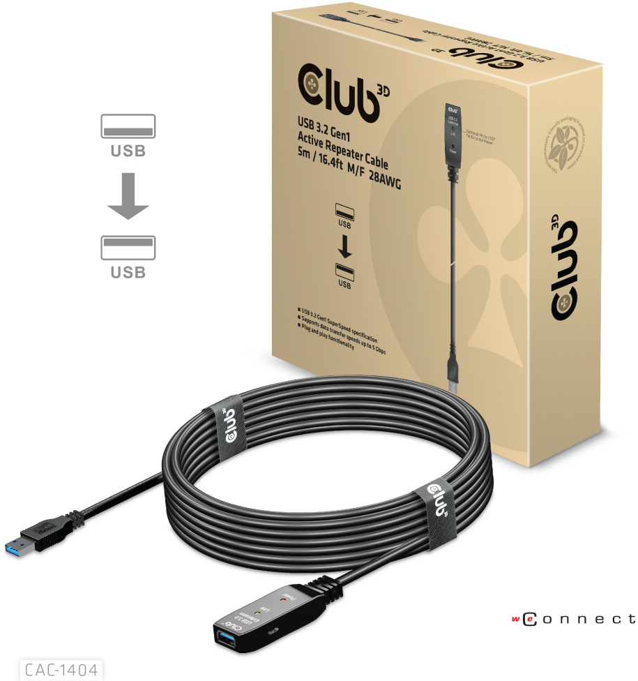 USB Club 3D USB-A – USB-A laidas 5 m juodas (CAC-1404), modelis - CAC ...