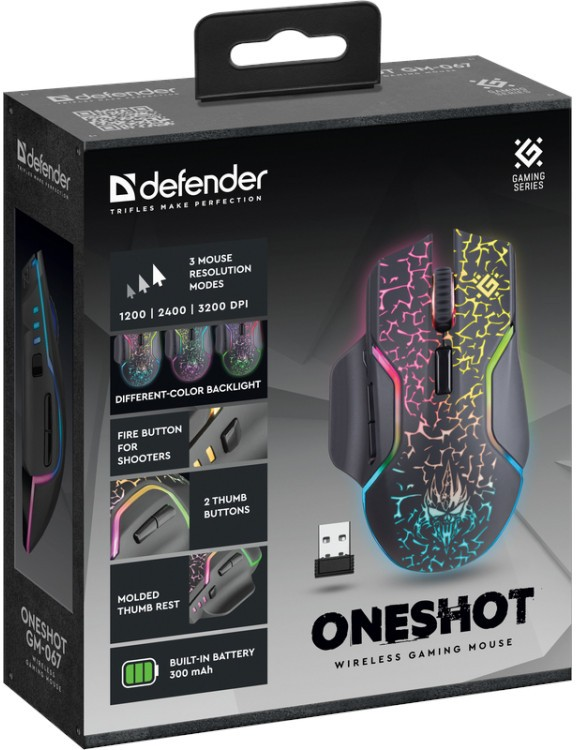 Pelė DEFENDER MICE GM-067 ONESHOT OPTIC RF RGB 3200dpi 7P, modelis ...