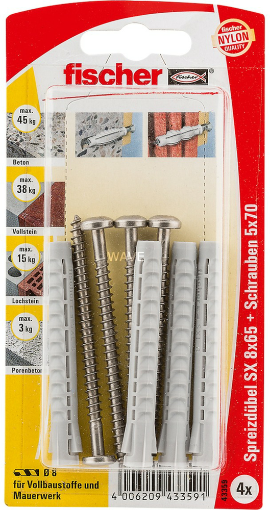 Fischer Expansion anchor SX 8x65 S A2 K, modelis - 043359, žema kaina ...