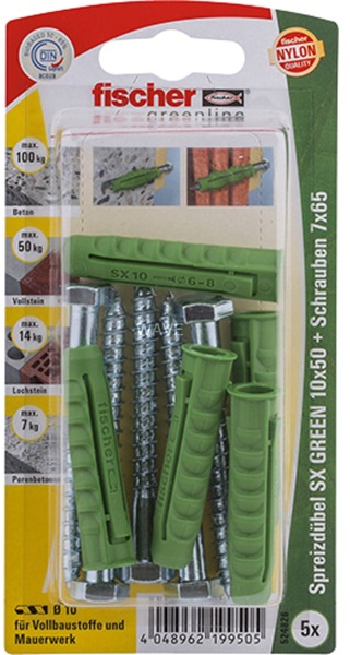 Fischer Expansion anchor SX Žalias 10x50 SK, modelis - 524826, žema ...