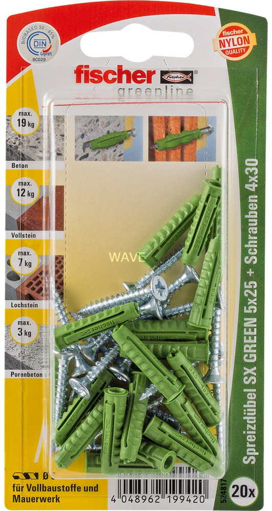 Fischer Expansion anchor SX Žalias 5x25 SK, modelis - 524817, žema ...