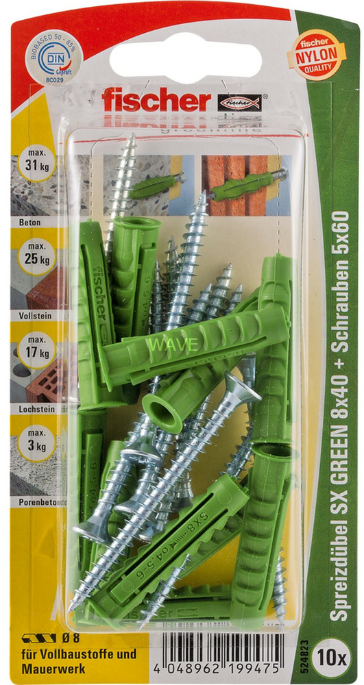 Fischer Expansion anchor SX Žalias 8x40 SK, modelis - 524823, žema ...