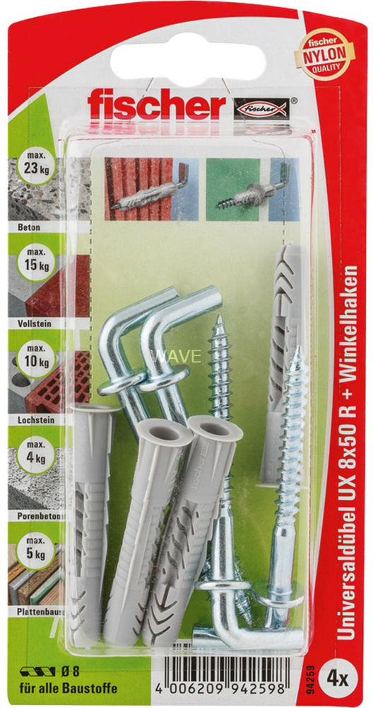 fischer 94259 - Screw hook & wall plug kit - Brick,Concrete,Masonry ...