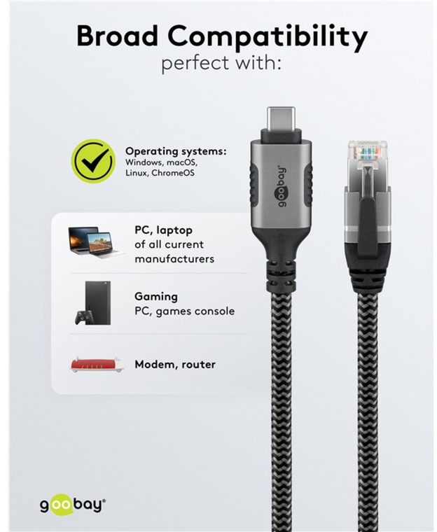 Goobay Ethernet kabelis USB-C 3.2 Gen1 kištukas > RJ-45 kištukas, LAN ...