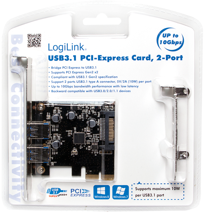 „Logilink PC0080“, „PCI Express“ kortelė, 2 x USB 3.1, „Asmedia AS1142 ...