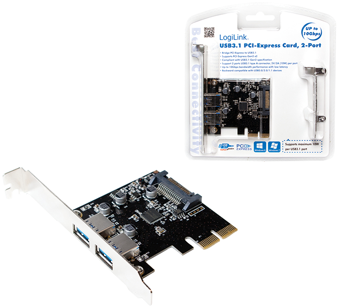„Logilink PC0080“, „PCI Express“ kortelė, 2 x USB 3.1, „Asmedia AS1142 ...