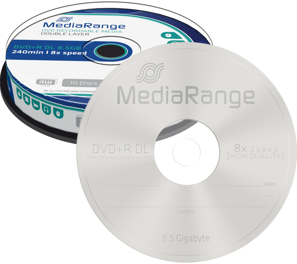 MediaRange DVD + R DL 8,5 GB 8x 10 vienetų (MR466), modelis - ‎MR466 ...