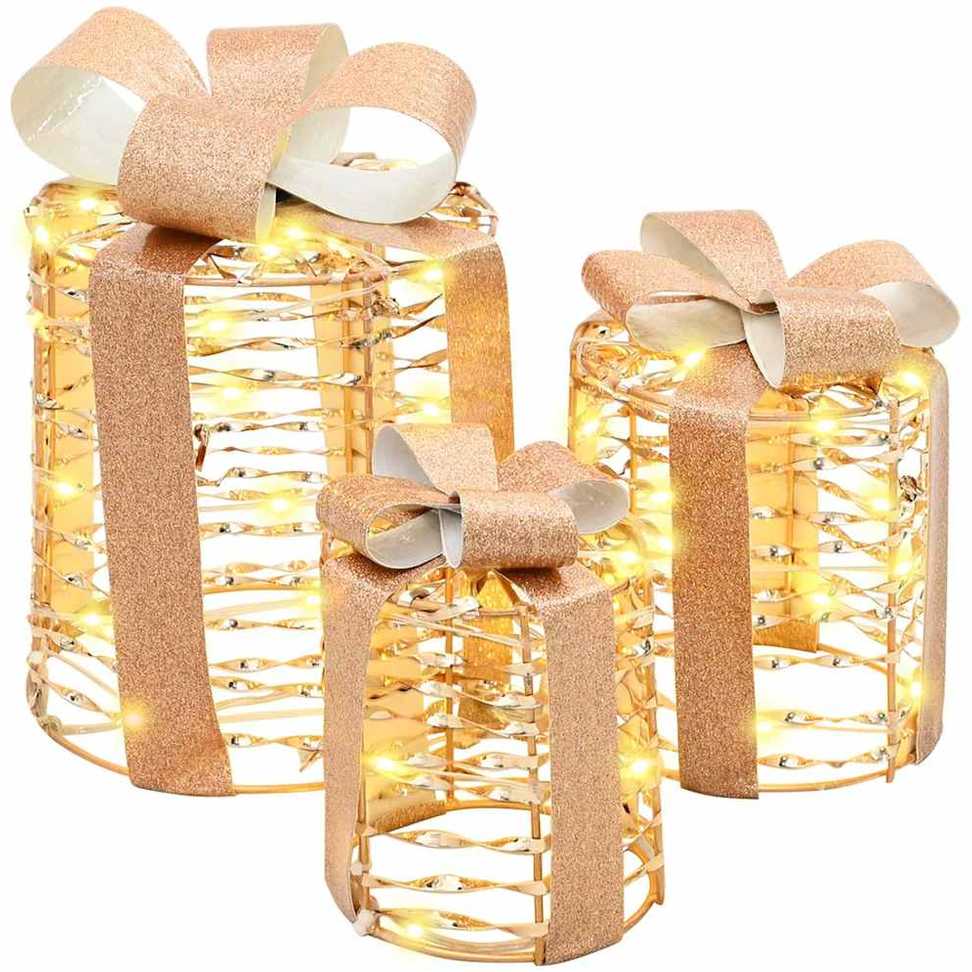 Dovanų Dėžutės Dekoracija 3 pcs Šilta balta 20 x 20 x 20 cm PET ...