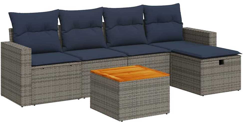 Lauko baldų komplektas Sofos komplektas su pagalvėlėmis, 6 dalių, pilkas, poliratanas, modelis ...