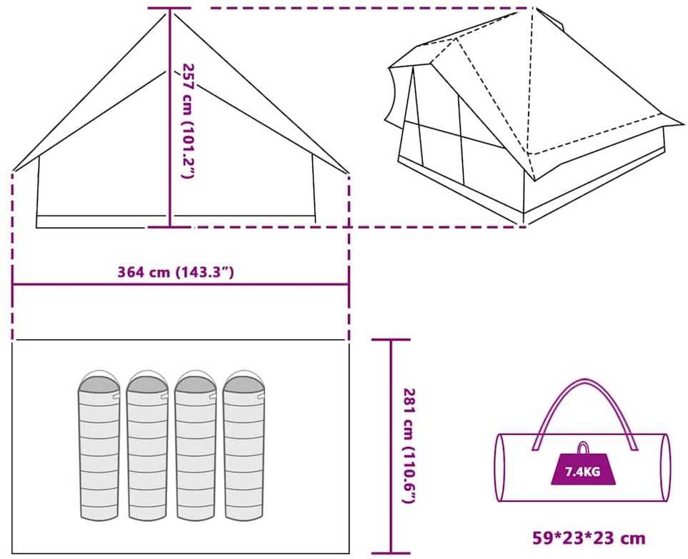 Tipi palapinė su stogu Mėlyna 364 x 281 x 257 cm tafta, modelis ...