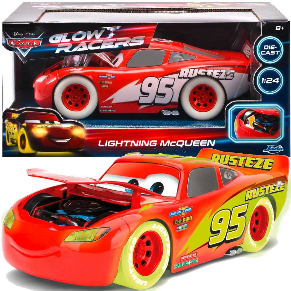 Jada Toys Tamsoje švytintis „Disney Cars Cars“ metalinis automobilis 1: ...