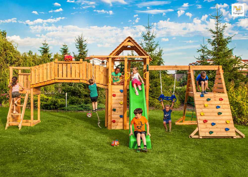 Plac zabaw drewniany XXL Fun Gym domek, huśtawka, zjeżdżalnia, ścianka ...