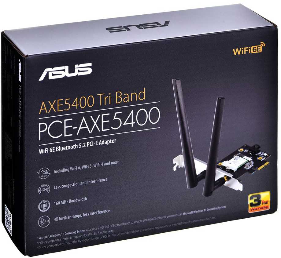 Asus Wi-Fi Adapteris, Tri-Band, Wi-Fi 6E Adapteris PCE-AXE5400 802.11ax, modelis - 90IG07I0 ...