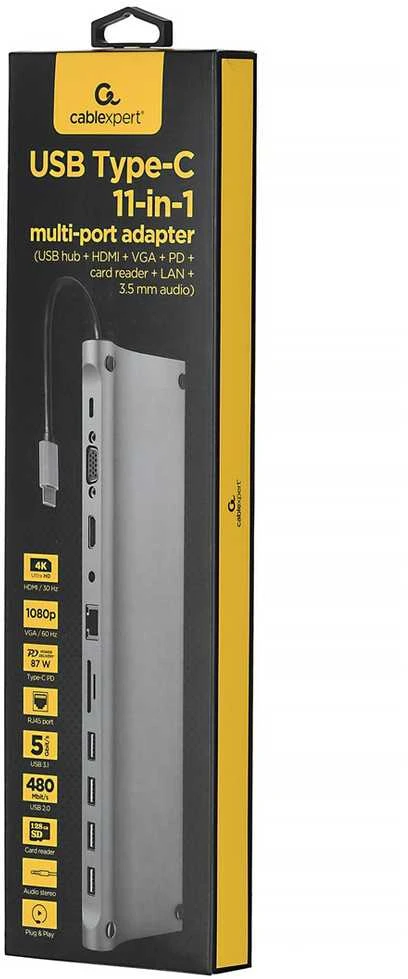 GEMBIRD A-CM-COMBO11-01 USB Type C 11in1 kelių prievadų adapteris USB ...