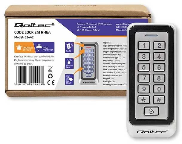 Qoltec 52442 Code lock RHEA with RFID reader | Code | Card | key fob ...