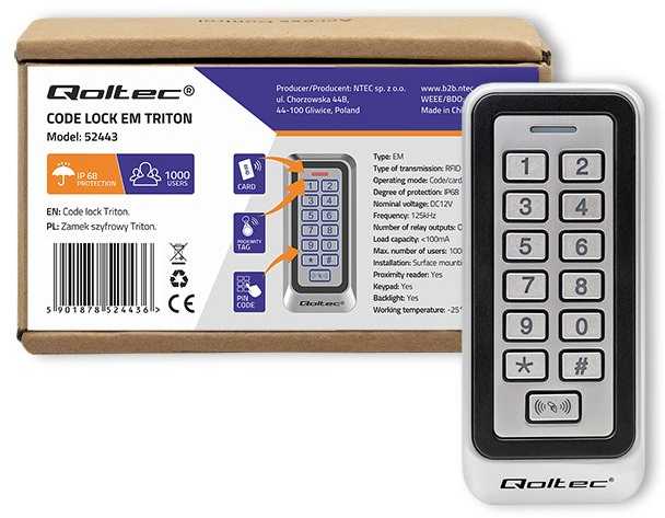 Qoltec 52443 Code lock TRITON with RFID reader Code | Card | key fob ...