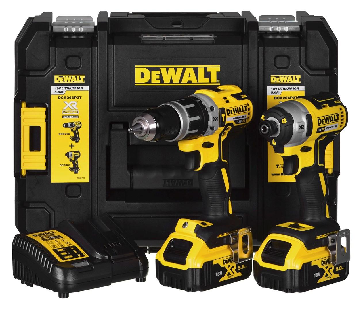 DEWALT akumuliatorinių įrankių rinkinys DCK266P2T 18V (DCD796 + DCF887) 2x5.0Ah, TSTAK II ...