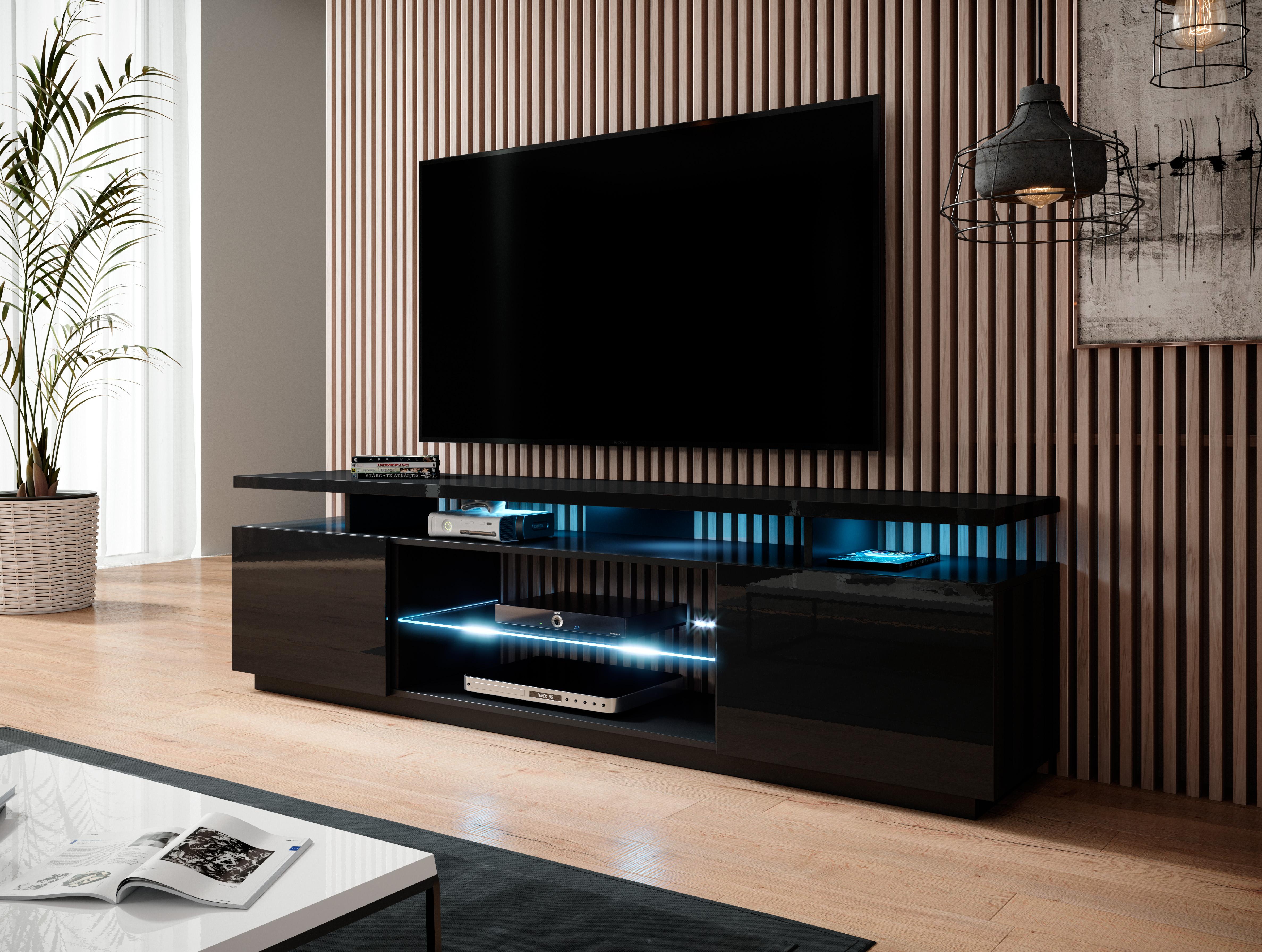 RTV cabinet EVA 180x40x52 juodas glossy, žema kaina | Varle.lt