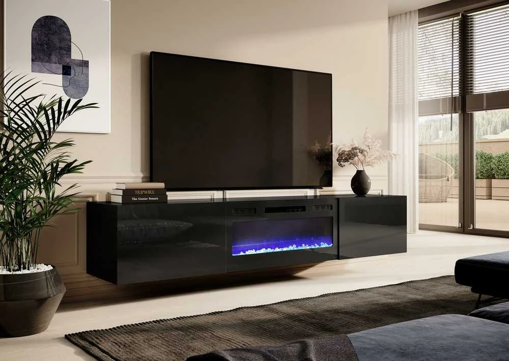 RTV cabinet SLIDE 200K with electric fireplace 200x40x37 cm all in ...