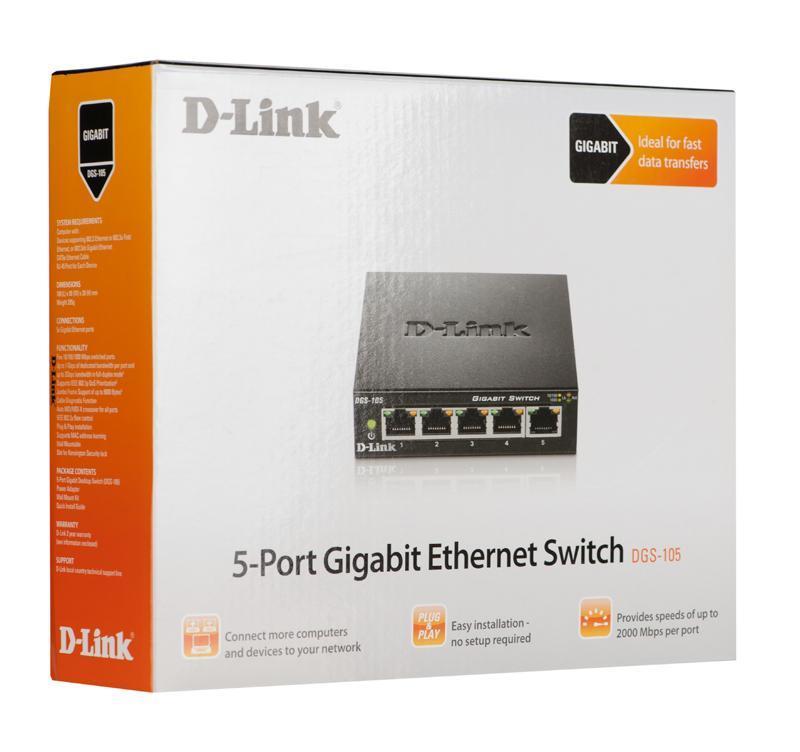 Šakotuvas D-Link DLINK DGS-105 / E 5 prievadų Gigabit jungiklis, modelis - ‎124889, žema kaina ...