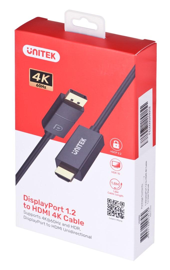 UNITEK V1608A CABLE ADAPTER DisplayPort 1.2 - HDMI 2.0 4K 60HZ 1.8m ...